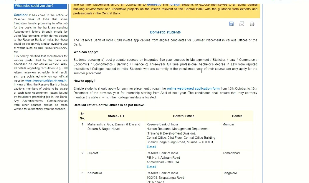 Best Project Preference RBI Summer Internship - Internship Schemes